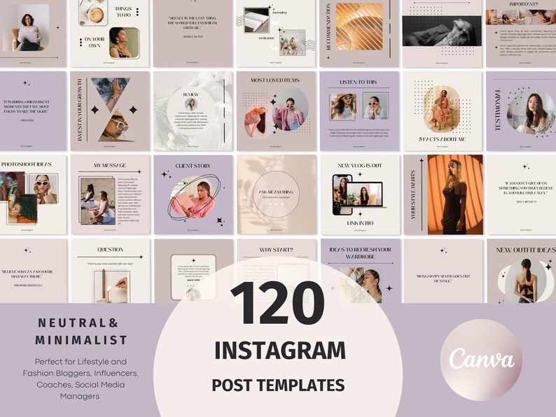 120 Instagram Post Templates, Aesthetic Instagram, Canva Template, Blog ...