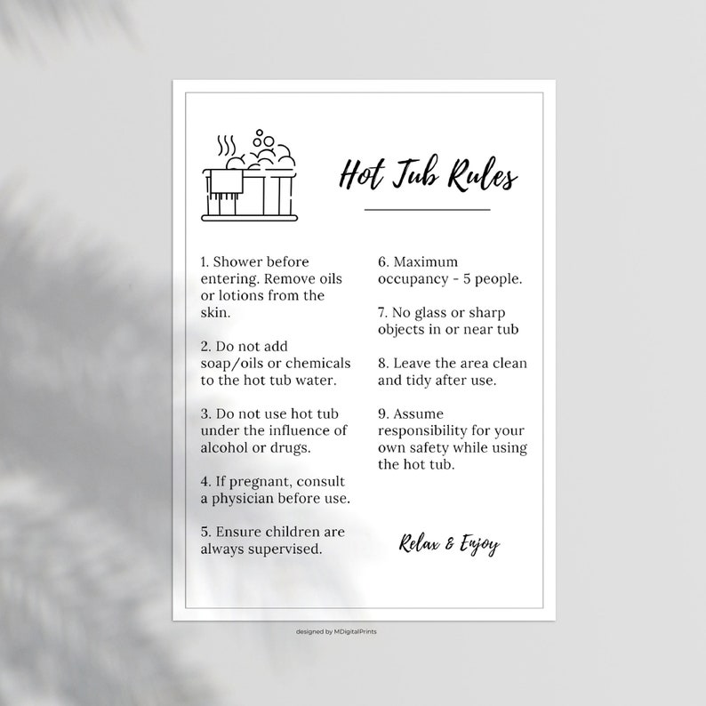 Hot Tub Rules Sign Printable for Airbnb, Airbnb Template for Hot Tub ...