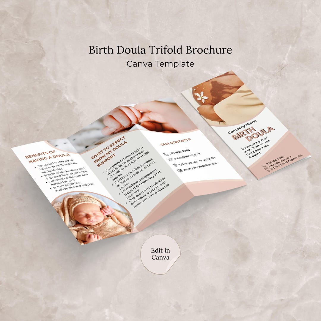 Birth Doula Brochure Template Canva Editable Doula Business Trifold ...