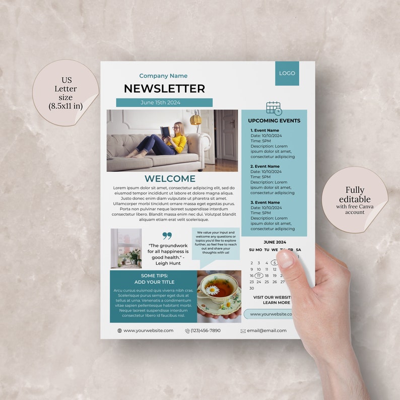 Newsletter Email Template Canva Blue Professional Editable Business ...