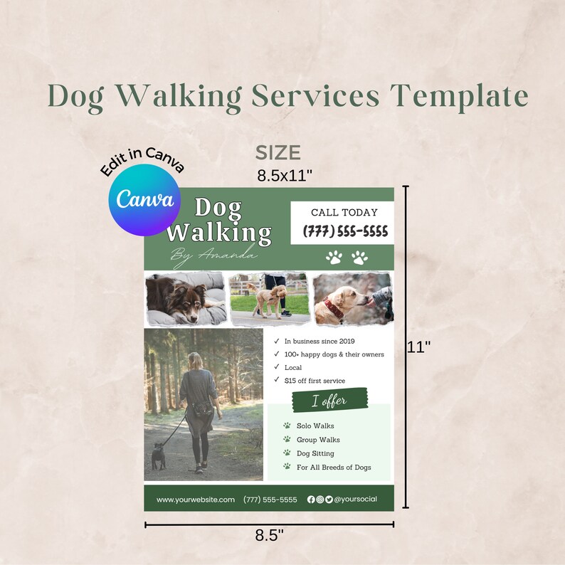 Dog Walker Services Flyer Dog Walking Service Business Canva - Etsy