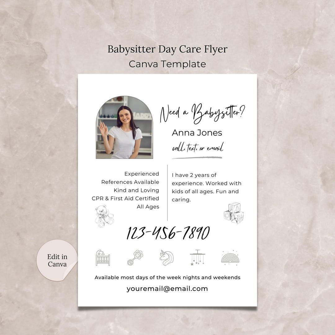 Babysitter Flyer Canva Template, Nanny Service Editable Flyer, Child ...