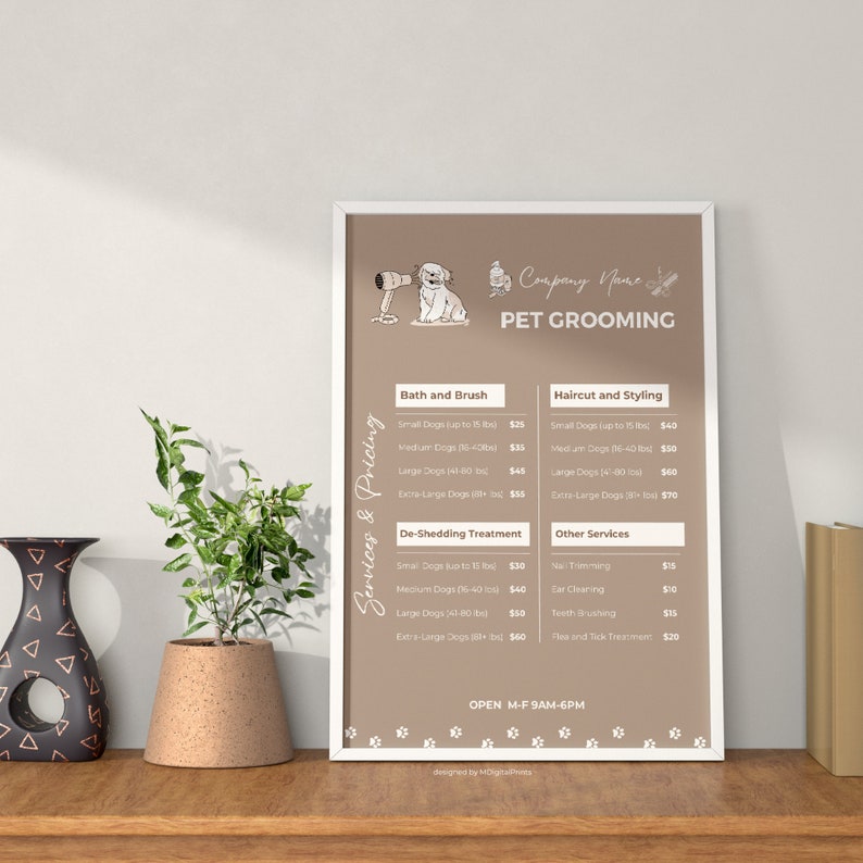 Pet Salon Grooming Price List Canva Template Pet Groomer - Etsy