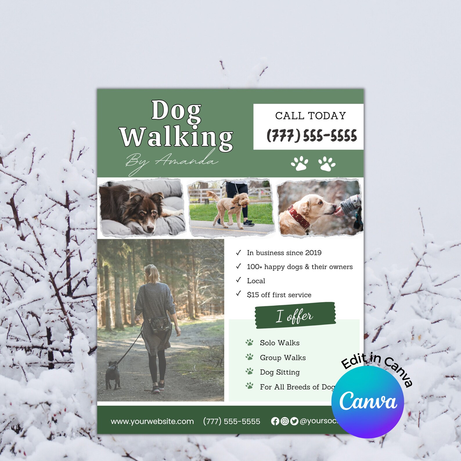 Dog Walker Services Flyer Dog Walking Service Business Canva - Etsy