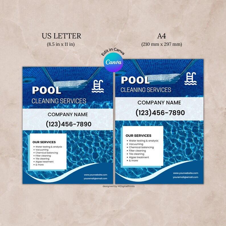 Pool Services Flyer Canva Template, Swimming Pool Business Editable ...