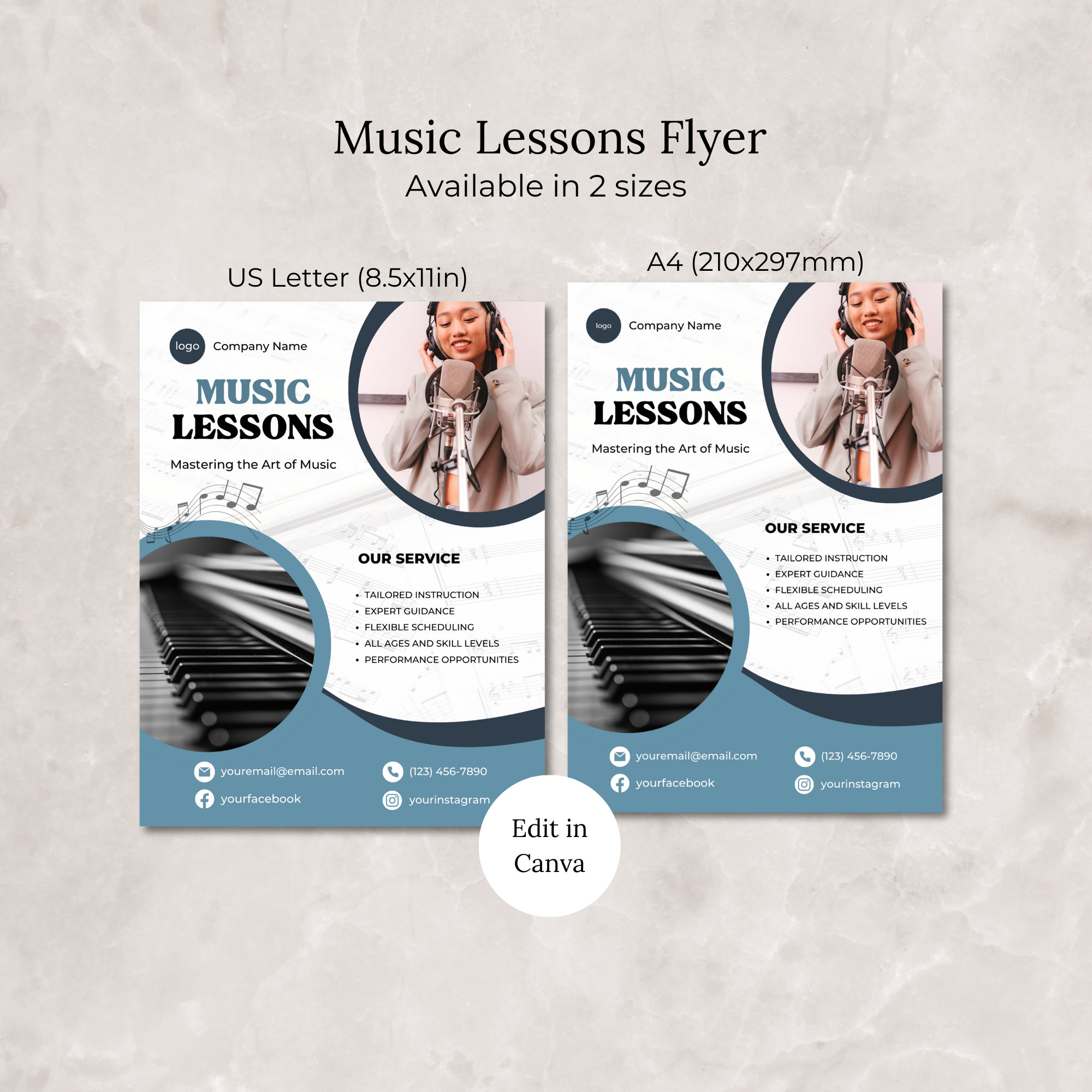 Music Lessons Flyer Canva Template, Editable Music Teacher Flyer, Voice ...