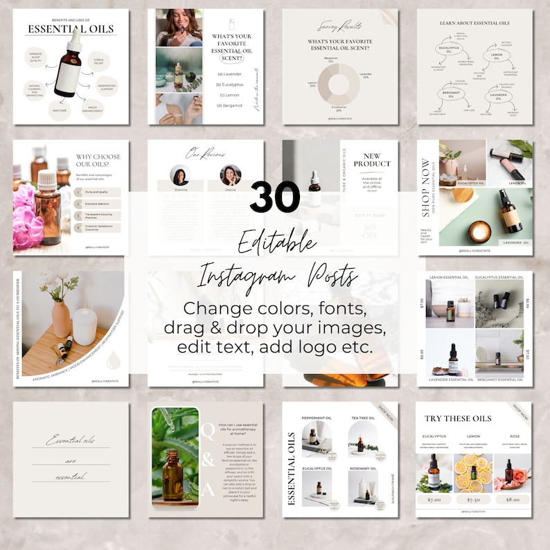 Essential Oils Instagram Posts Canva Template, Editable Essential Oil ...