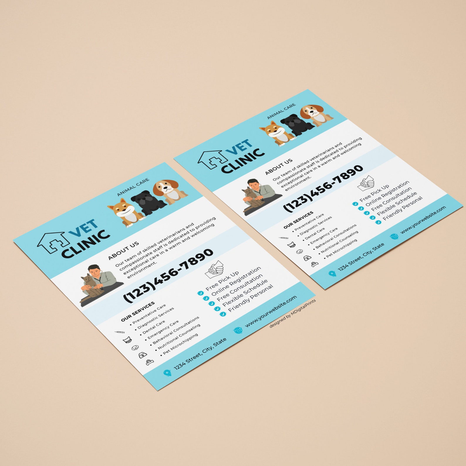 Vet Clinic Flyer Canva Template, Pet Hospital Flyer Editable Template ...