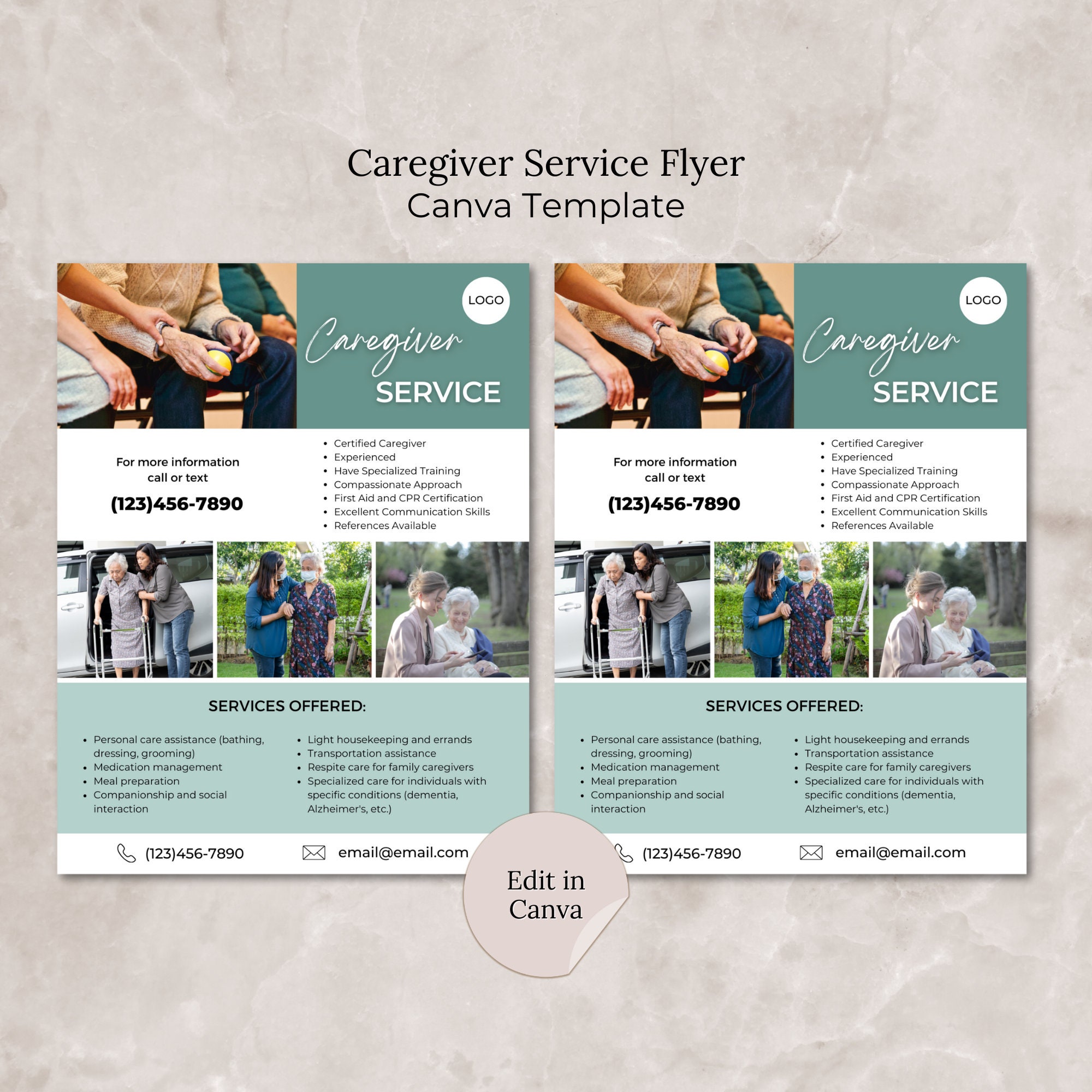 Caregiver Service Flyer Canva Template, Elderly Care Template, Home Care Business Editable ...