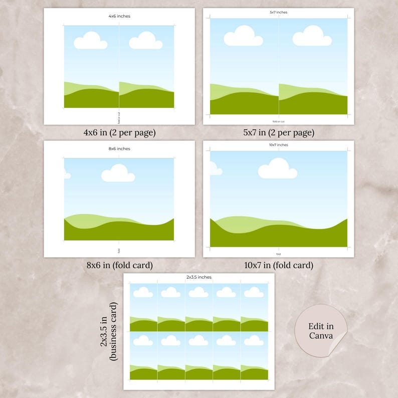 Greeting Card Drag and Drop Canva Frame Template, 5x7 7x5 6x4 4x6 3.5x2 ...