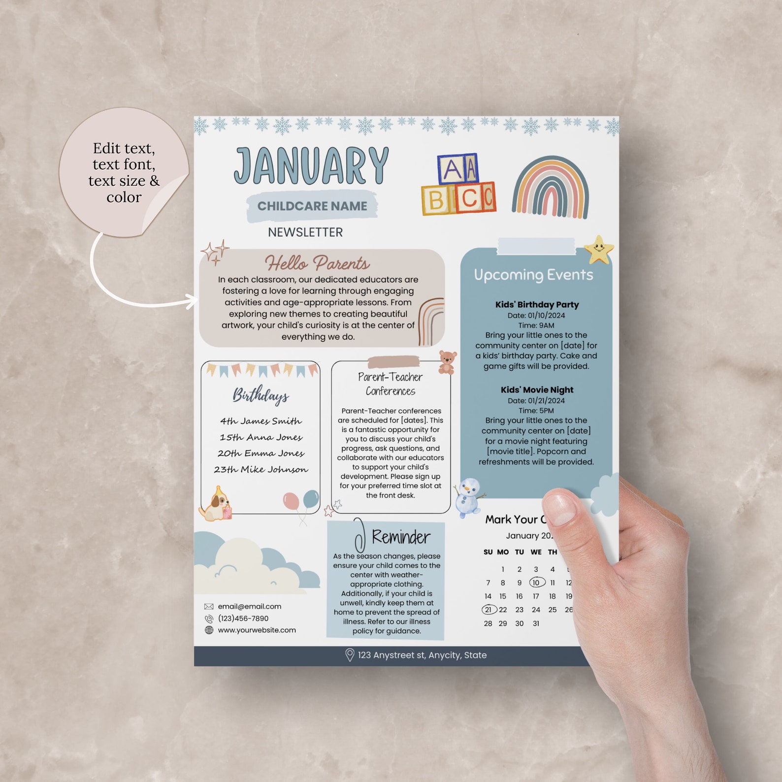 Preschool Monthly Newsletter Canva Template, Editable Daycare ...