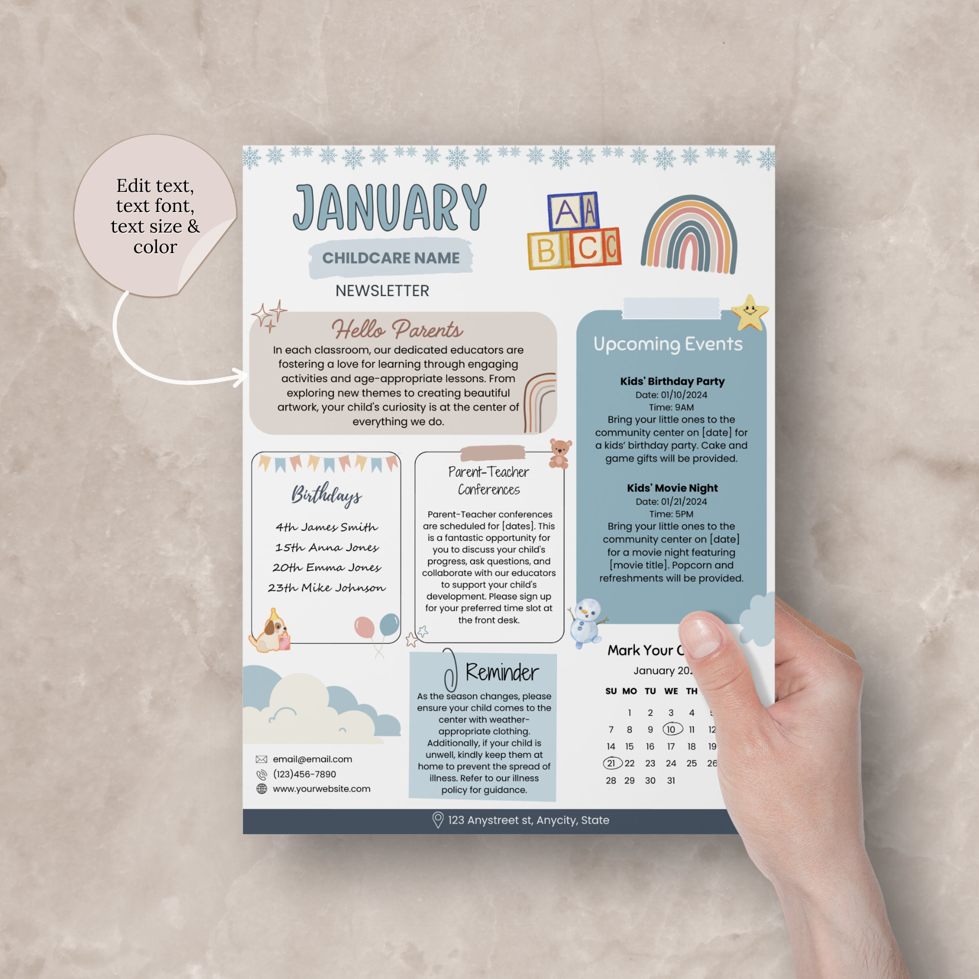 Preschool Monthly Newsletter Canva Template, Editable Daycare ...