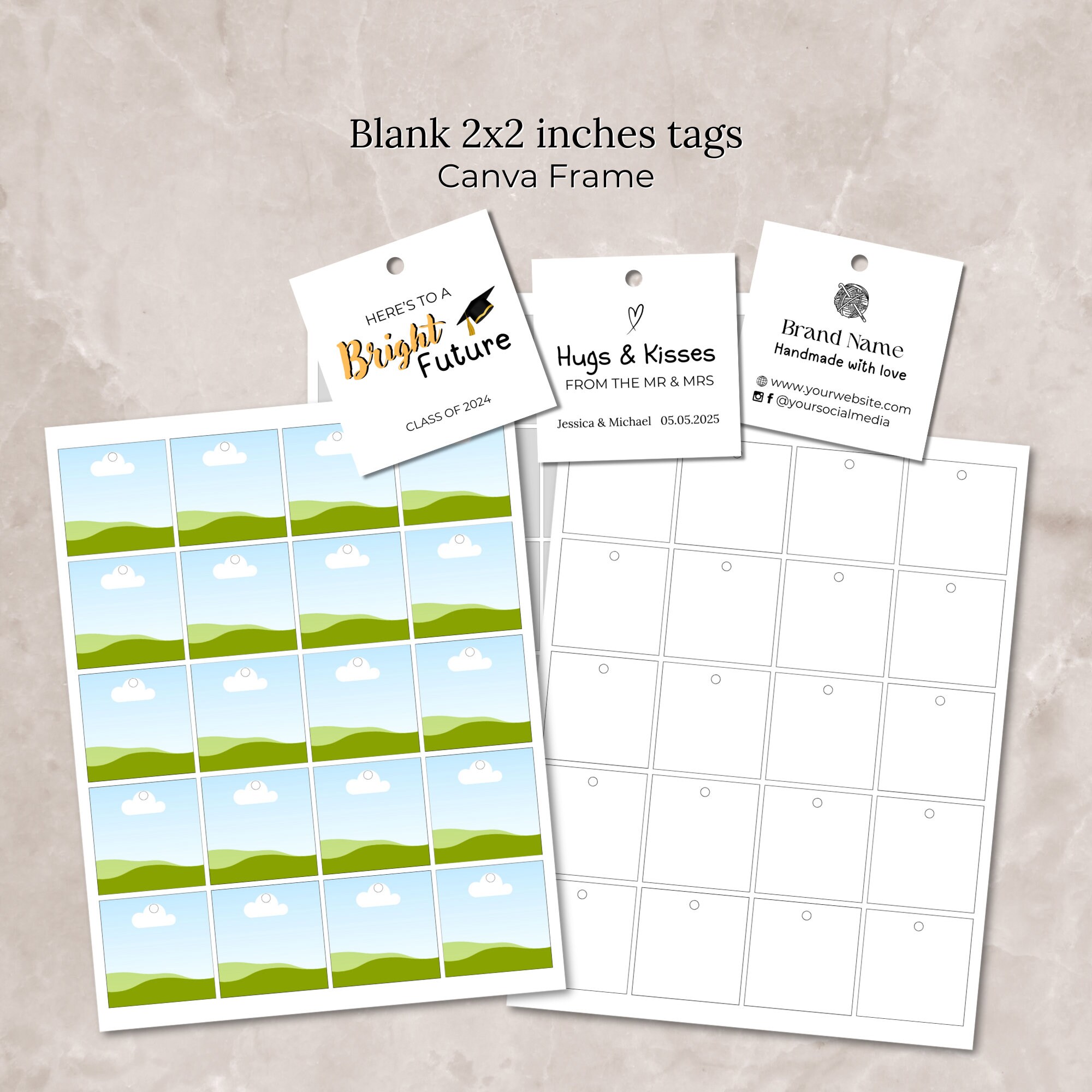 Square Blank Tags Canva Template, Square Hang Tags 2 by 2 Inches Mockup ...
