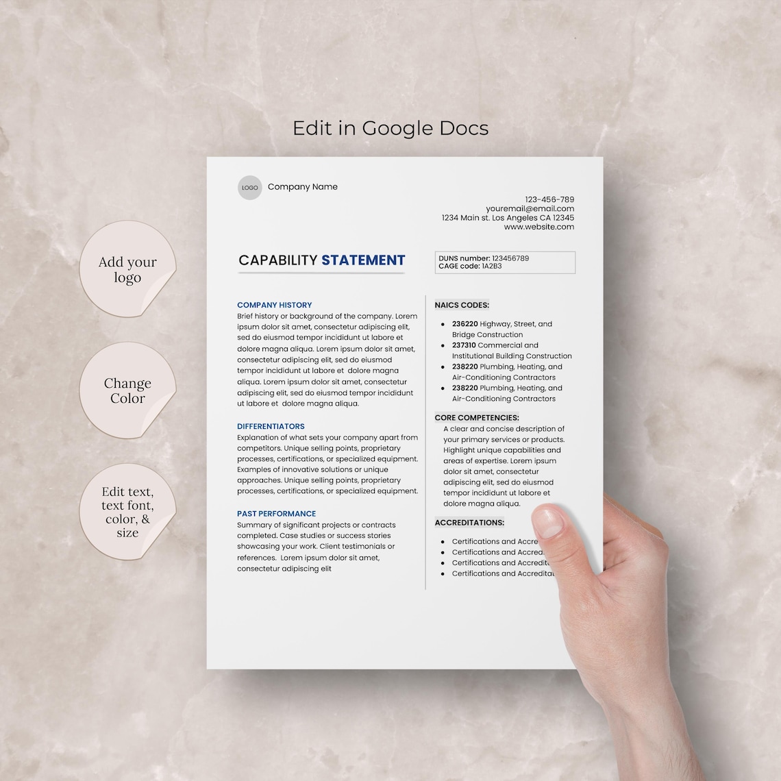 Capability Statement Google Docs Template Editable Capability Statement ...