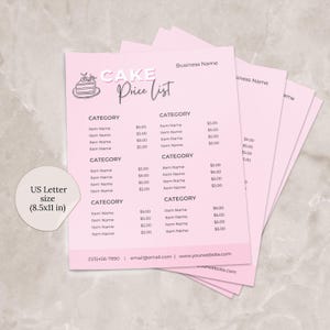 Cake Price List Template Canva Editable Bakery Price List Pink Cake ...