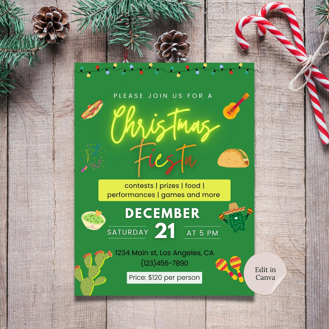 Christmas Fiesta Poster Canva Template, Editable Mexican Christmas ...