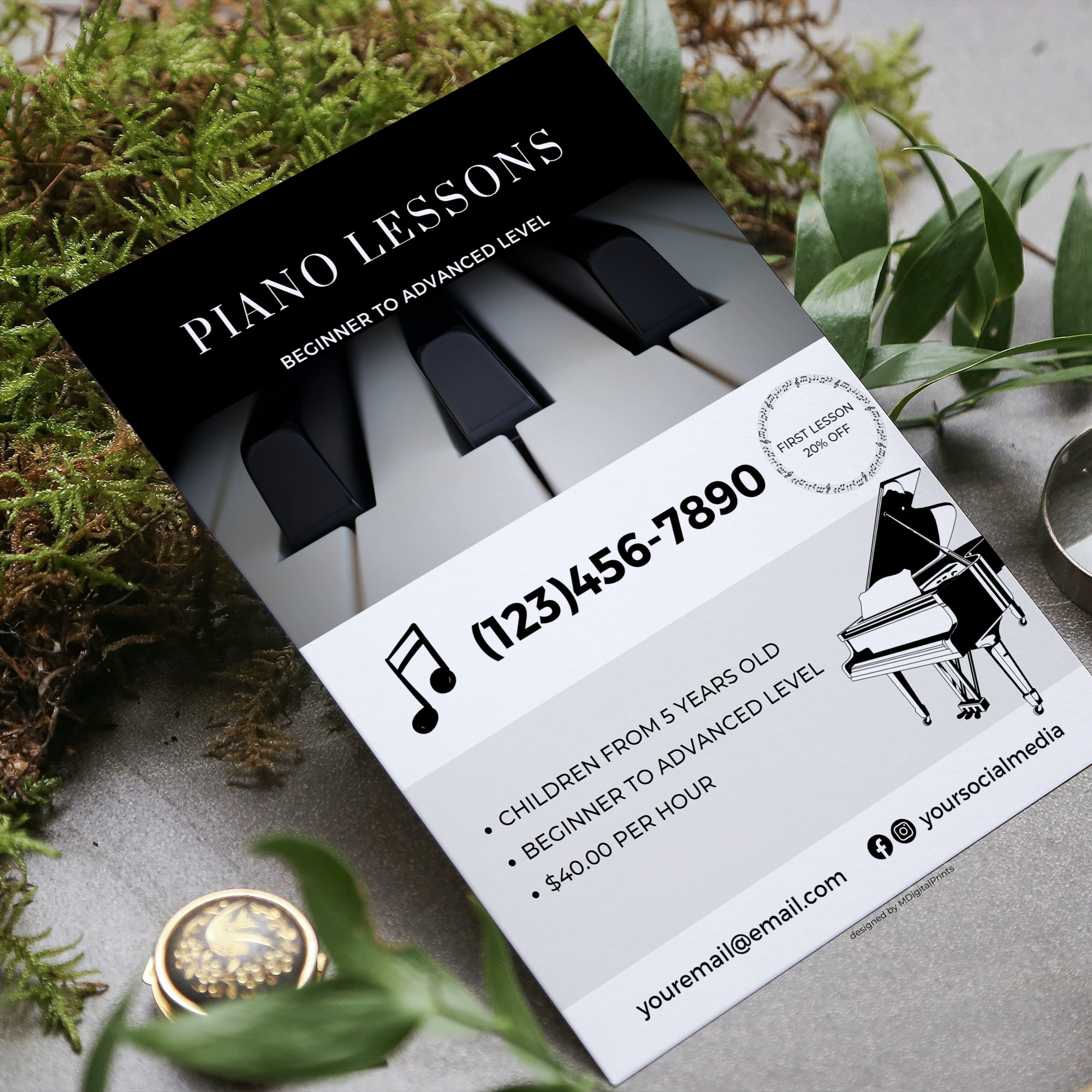 Piano Lessons Flyer Canva Template, Editable Piano Teacher Flyer, Piano ...