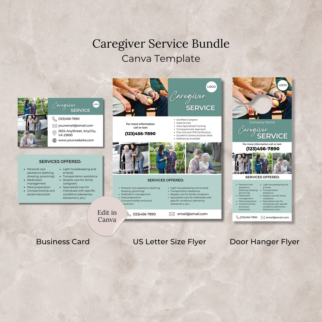 Caregiver Service Flyer Canva Template Bundle, Elderly Care Template ...