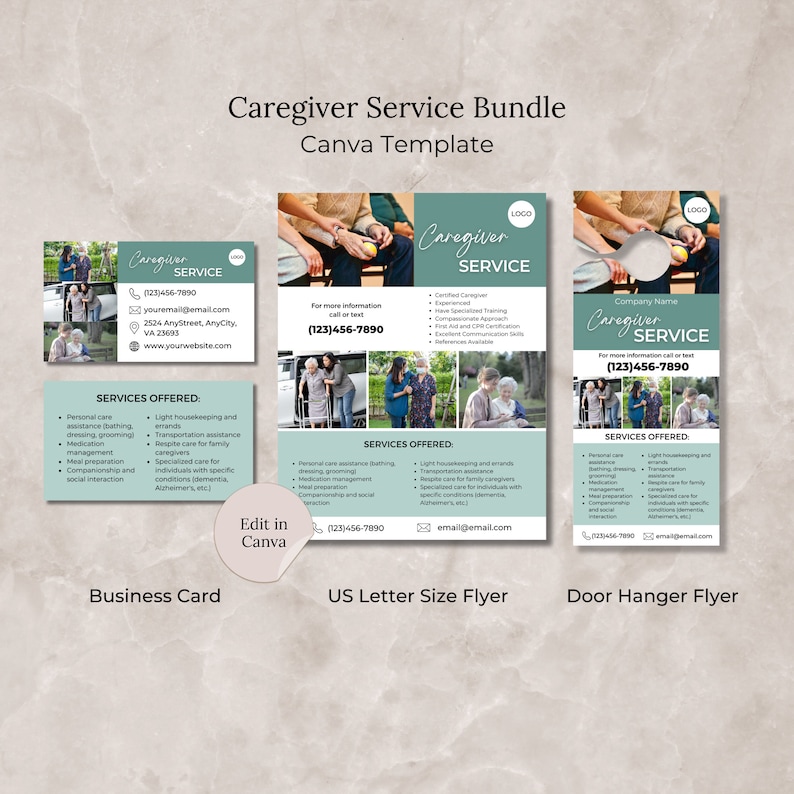 Caregiver Service Flyer Canva Template Bundle, Elderly Care Template ...