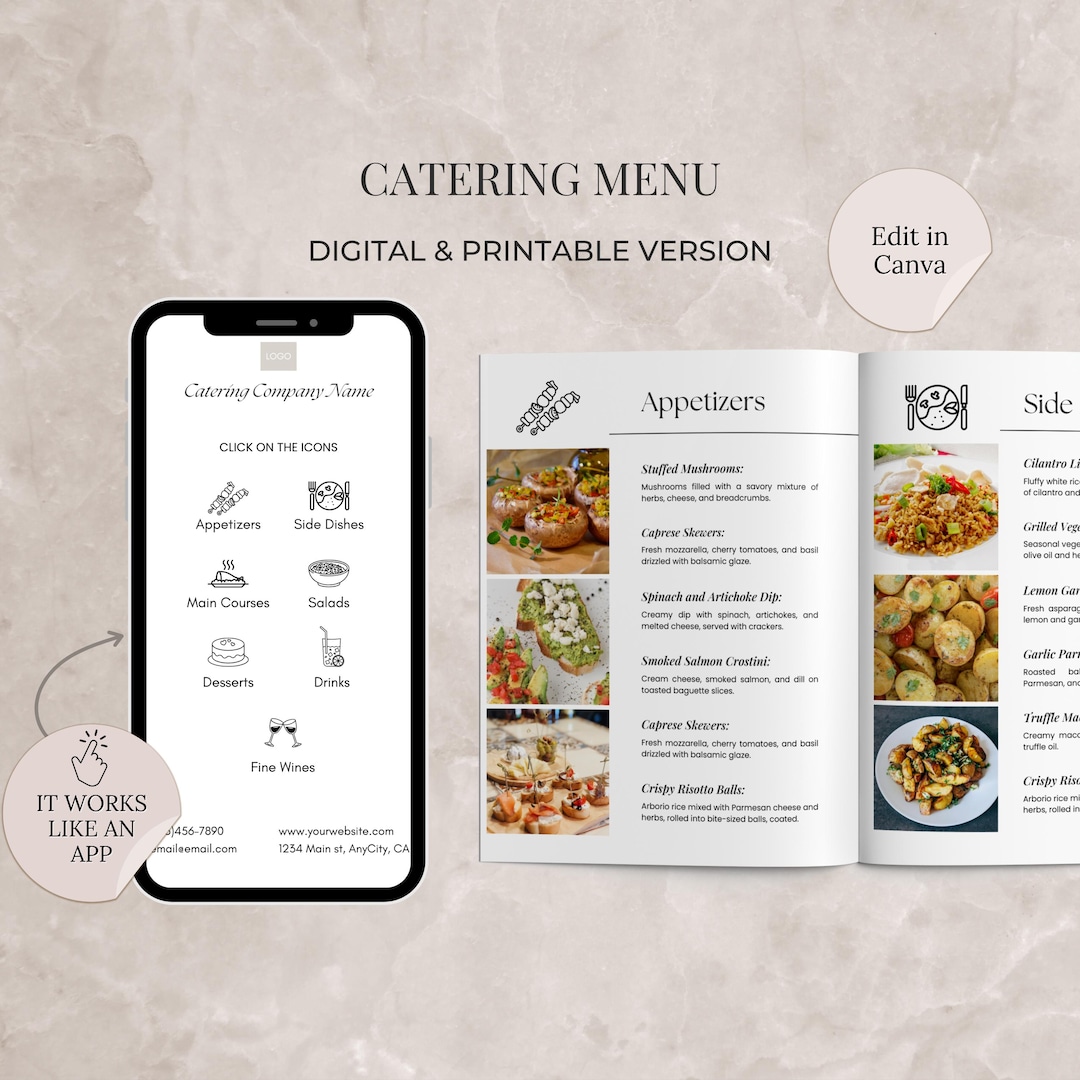 Catering Menu Template Canva Editable Digital Catering Menu Catering ...