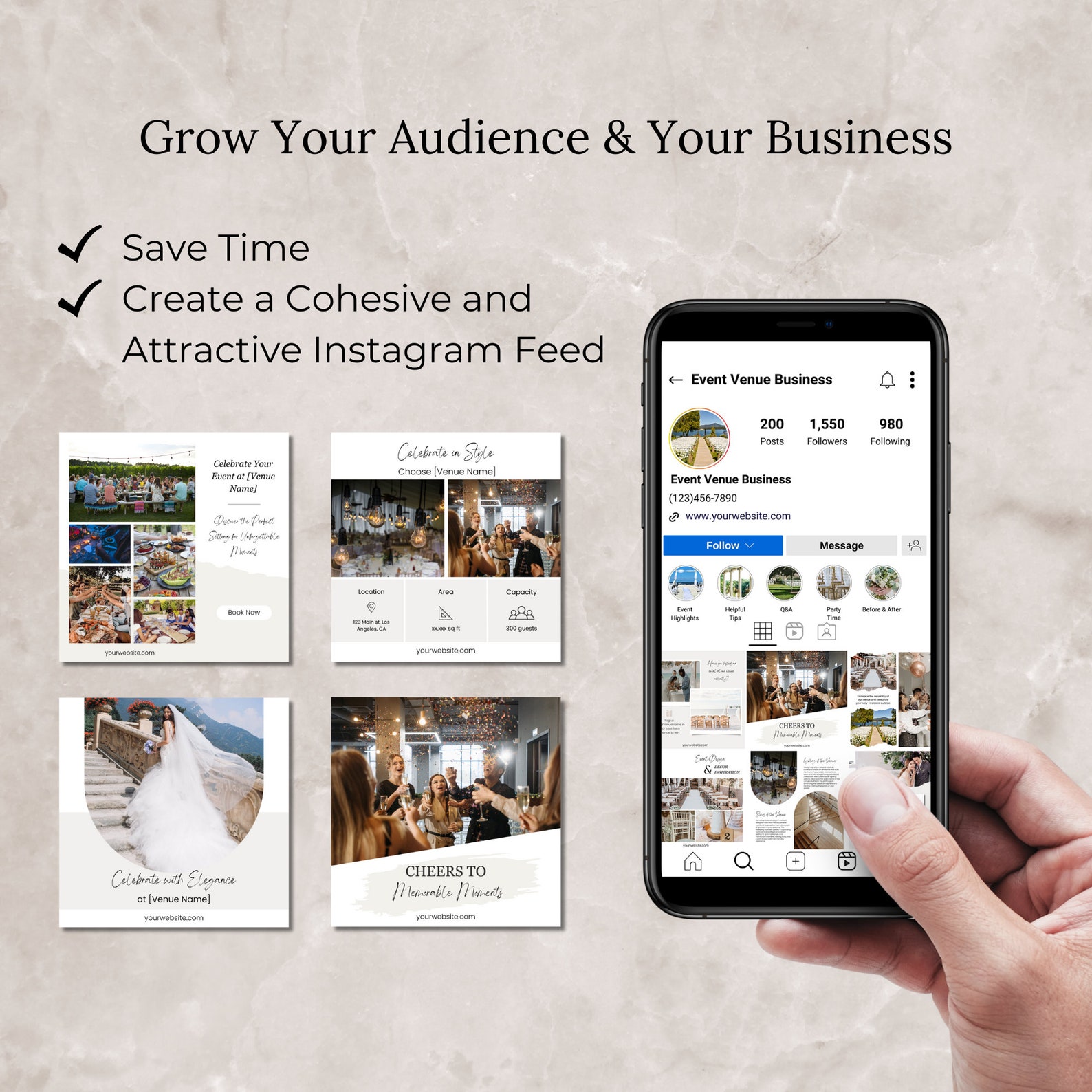Event Venue Rental Instagram Posts Canva Template Editable Wedding ...