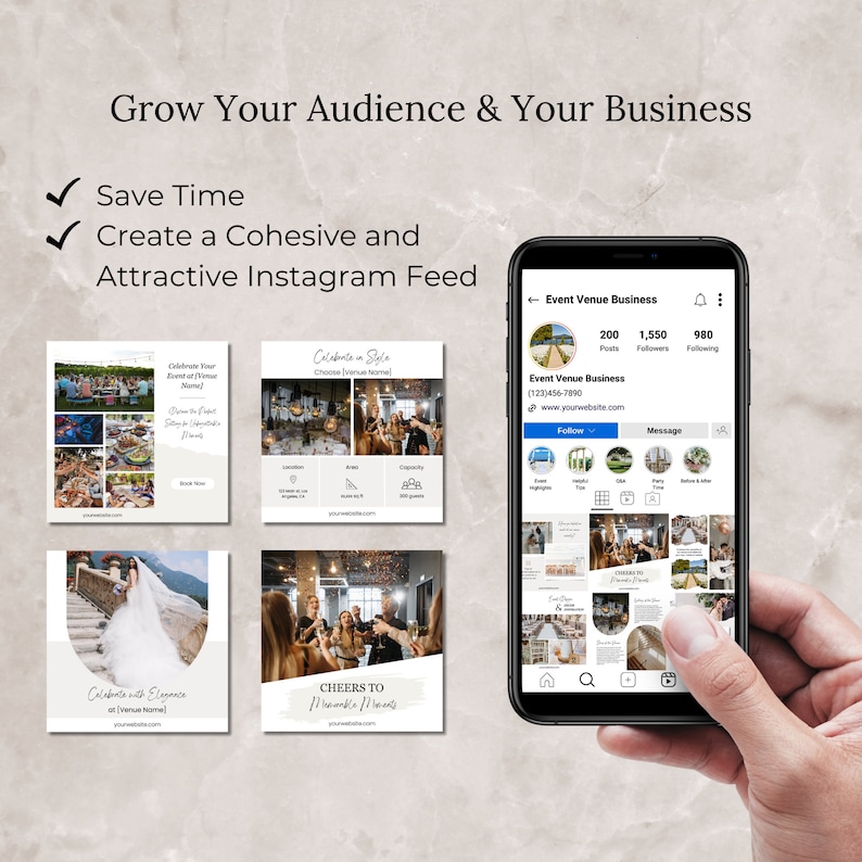 Event Venue Rental Instagram Posts Canva Template Editable Wedding ...