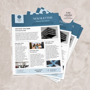 Newsletter Email Template Canva, Blue Editable Business Monthly ...