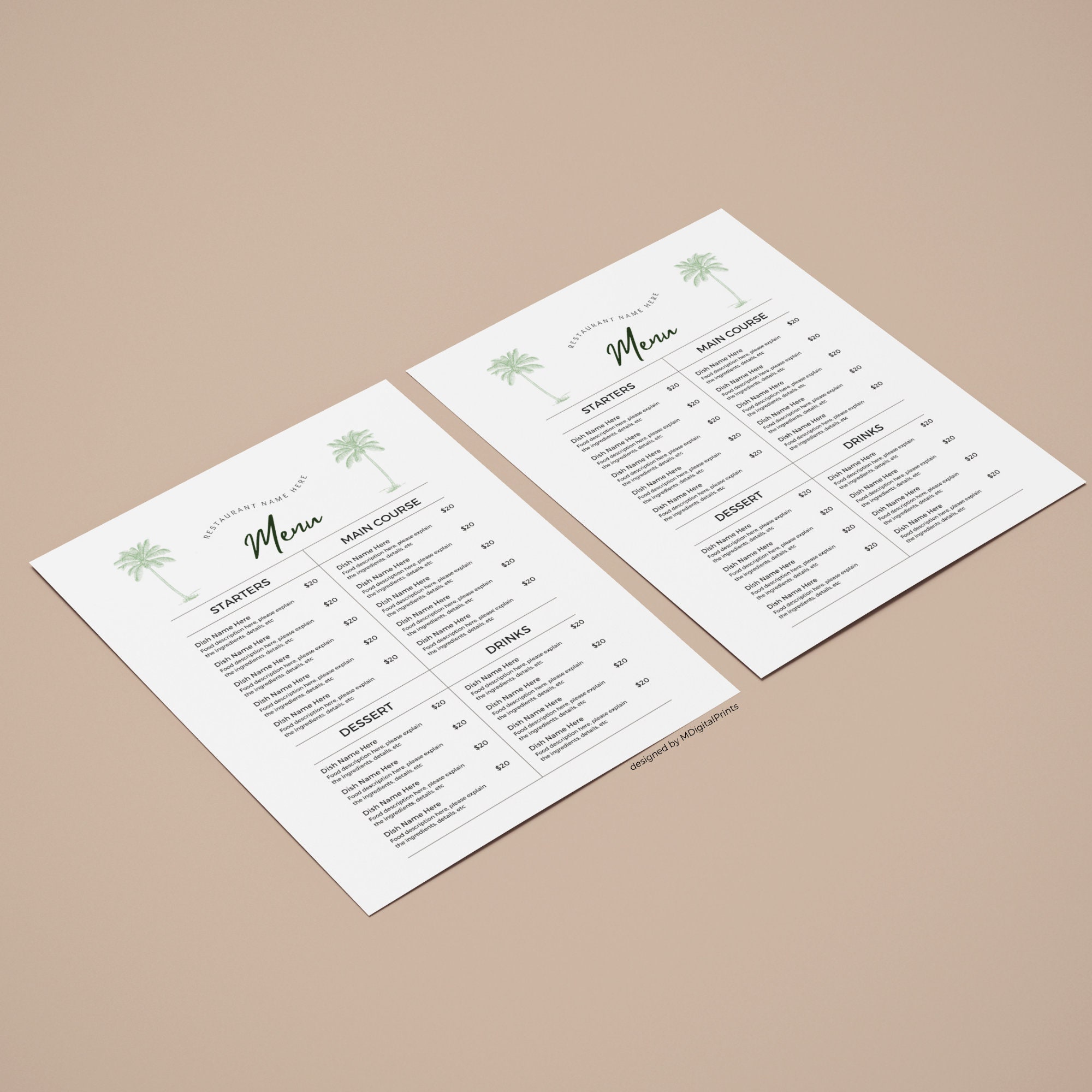 Beach Restaurant Menu Canva Template, Elegant Minimal Editable Food ...
