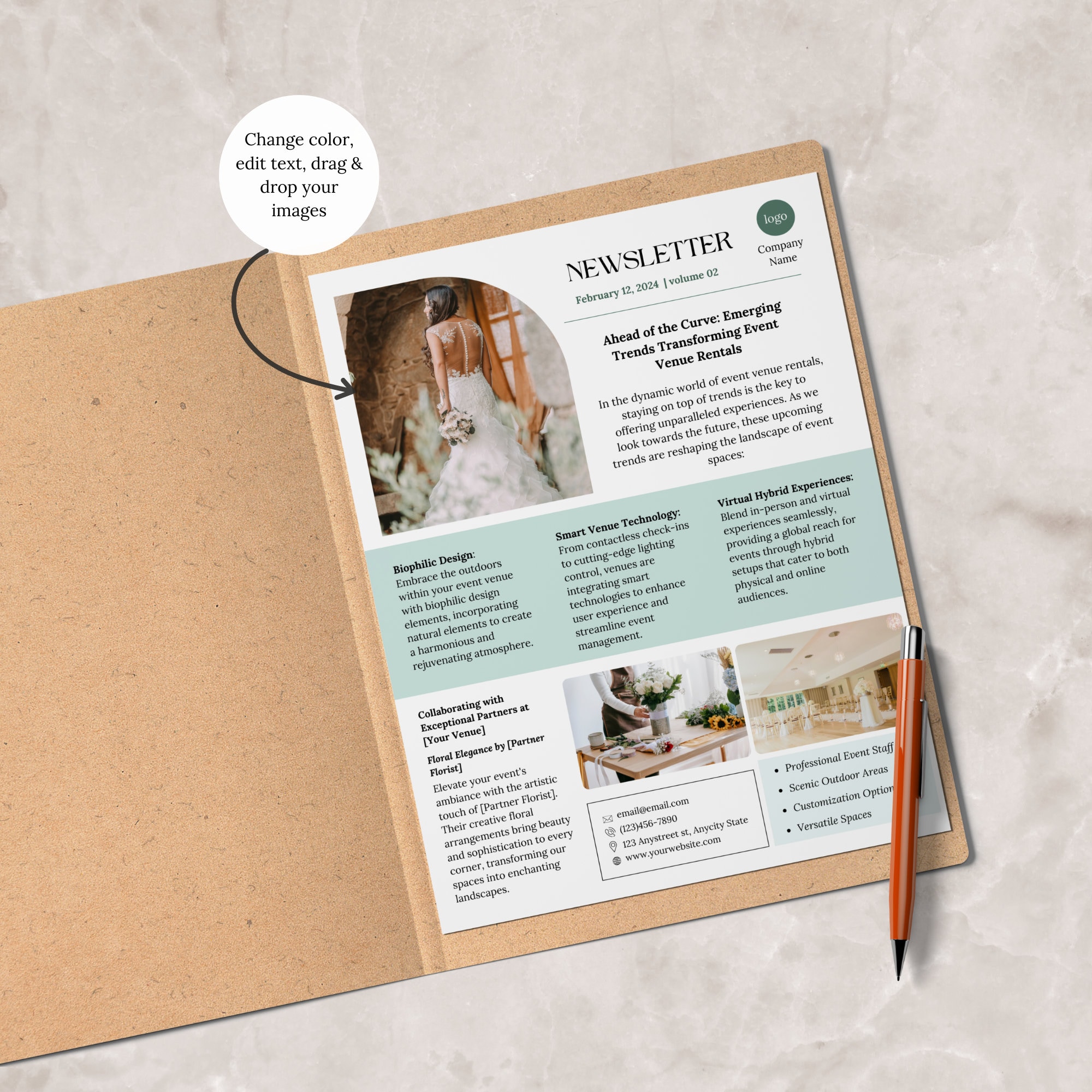 Event Venue Newsletter Template Canva, Editable Venue Rental Business ...