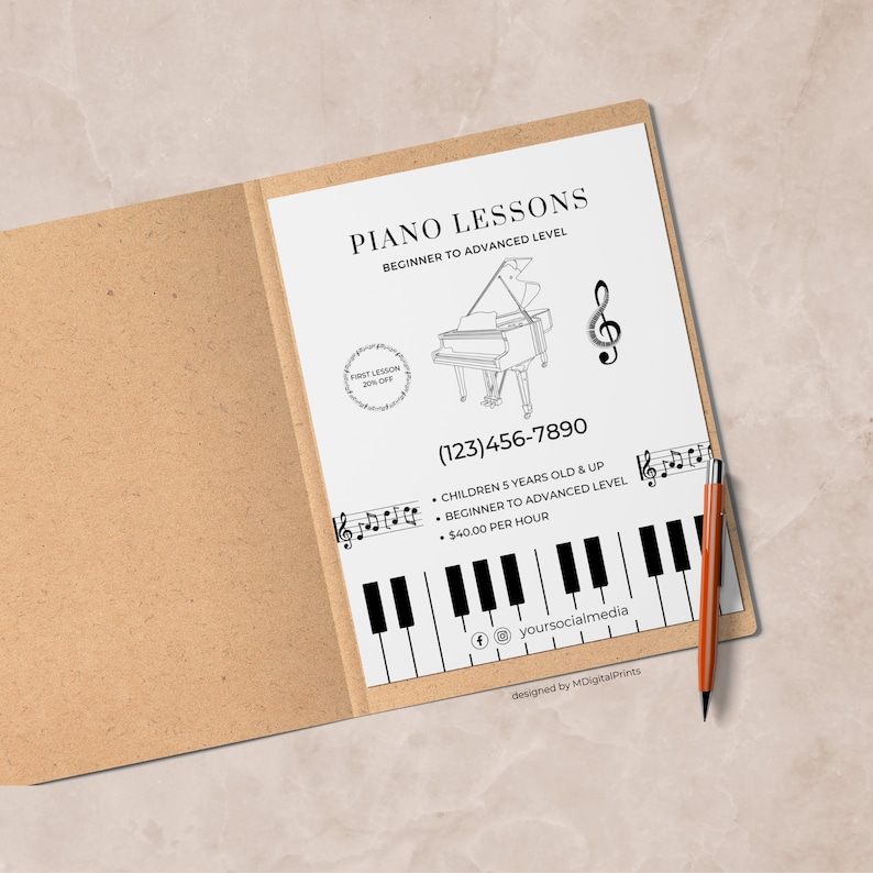 Piano Lessons Flyer Canva Template, Piano Teacher Editable Flyer, Music ...