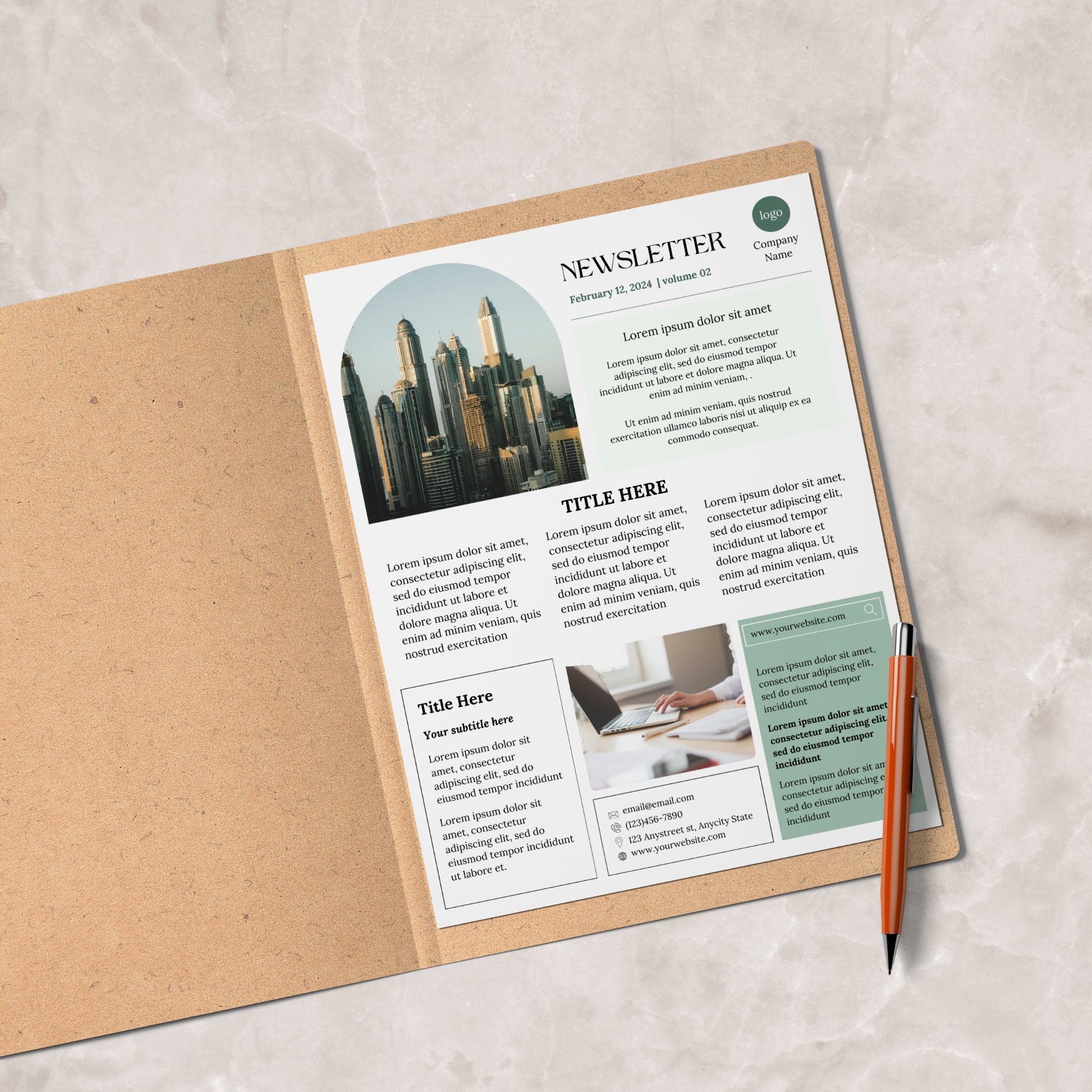 Newsletter Email Template Canva, Sage Green Editable Business Monthly ...