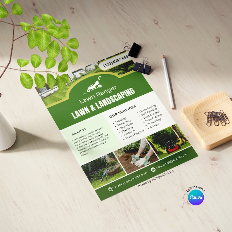 Landscaping Lawn Services Business Flyer Canva Template, Mowing ...