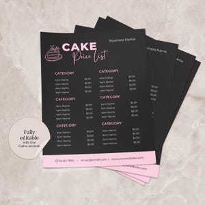 Cake Price List Template Canva Editable Bakery Price List Pink Cake ...