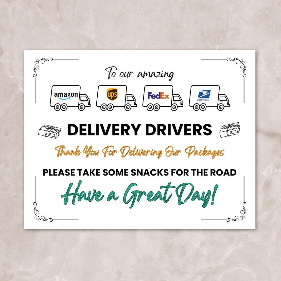 Delivery Driver Snack Sign Printable, Delivery Driver Thank You Sign ...