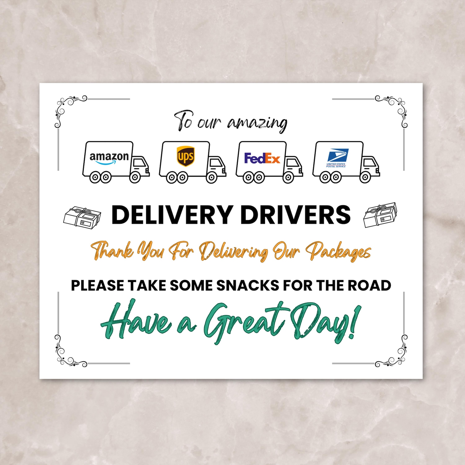 Delivery Driver Snack Sign Printable, Delivery Driver Thank You Sign ...