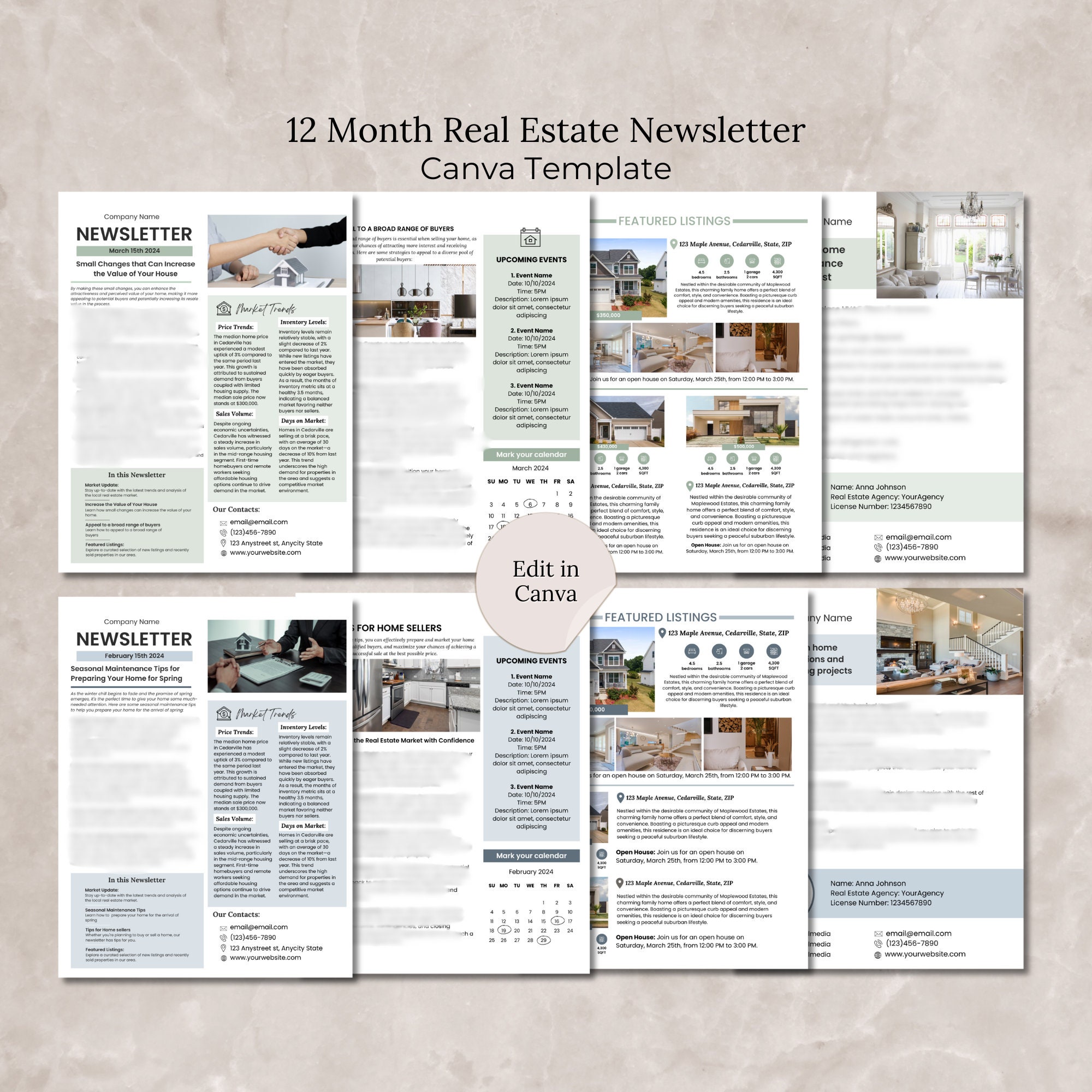 Real Estate Newsletter Canva Template 12 Month Editable Realtor ...
