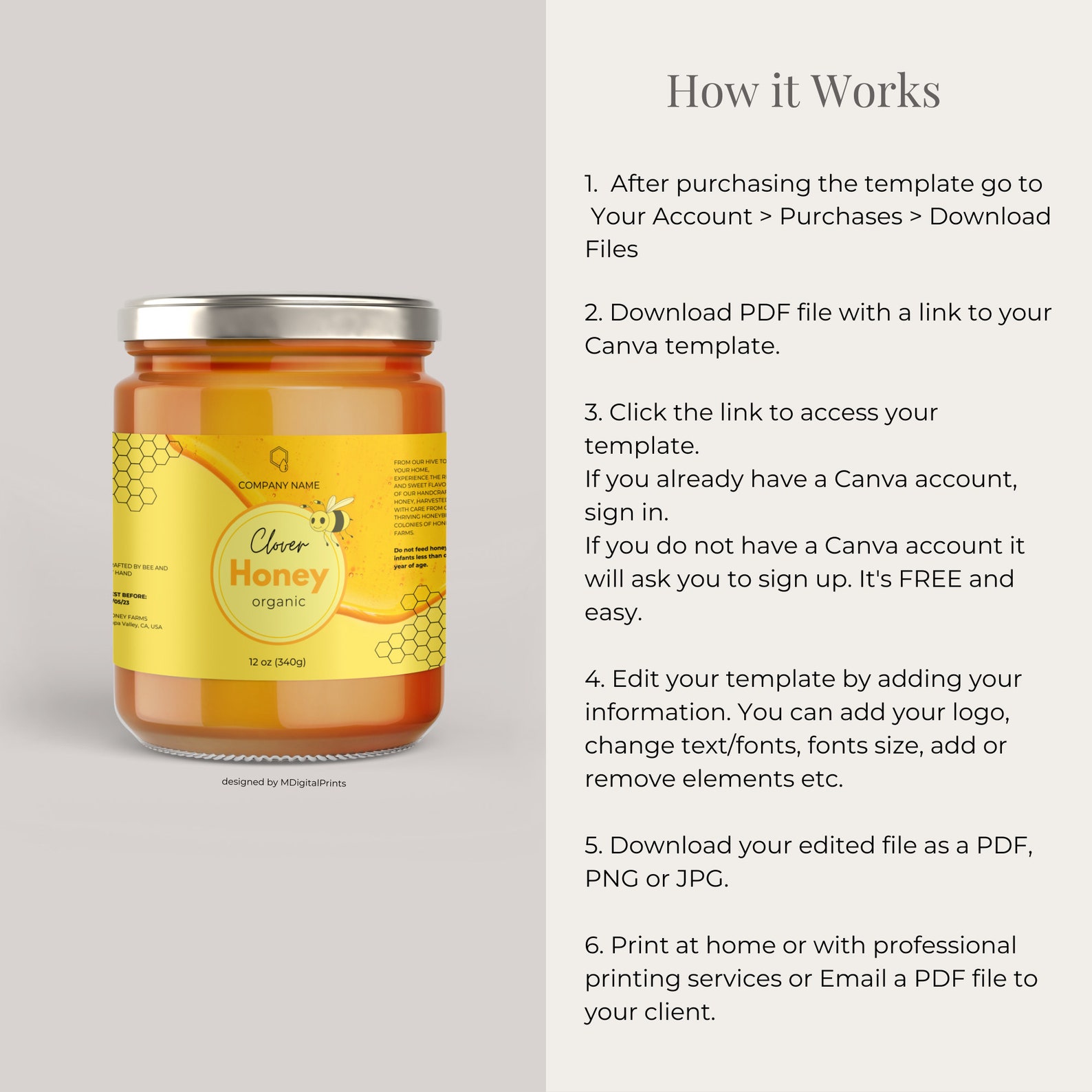 Editable Honey Jar Labels Canva Template, Honey Labels Customizable ...