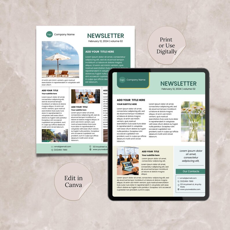 Newsletter Email Template Canva, Sage Green Editable Business Monthly ...