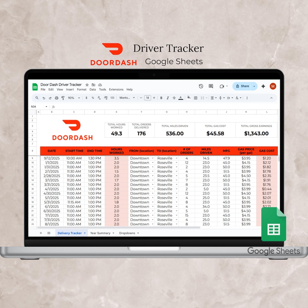 Doordash Delivery Driver Tracker Google Sheet, Door Dash Mileage ...