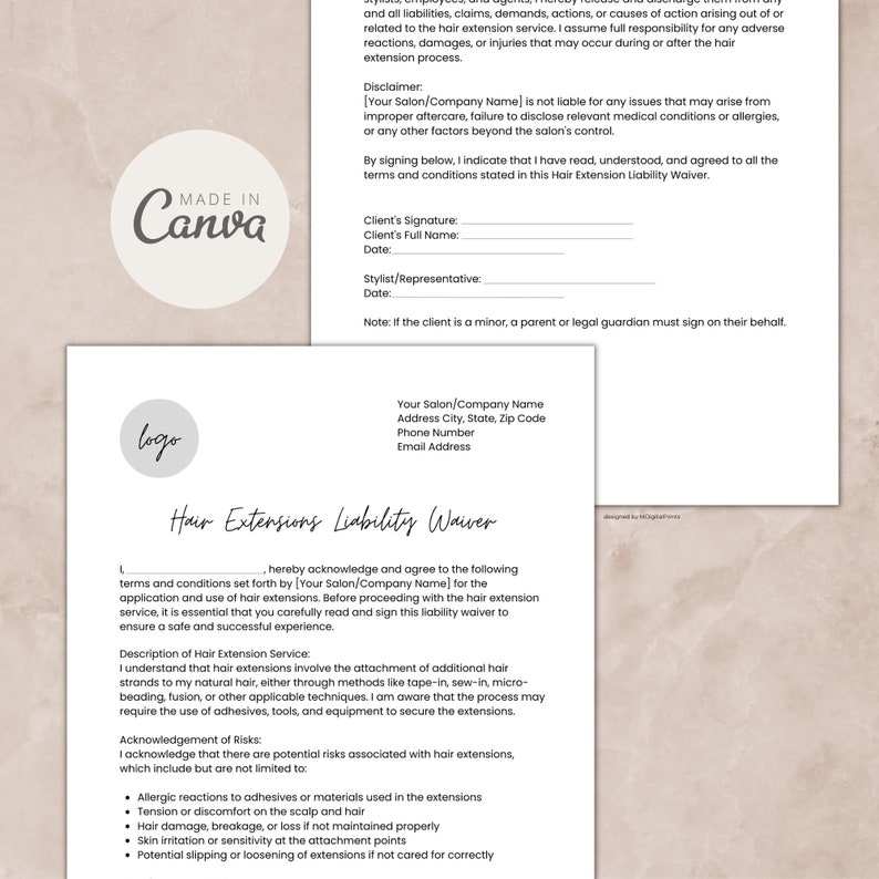 Hair Extensions Salon Templates Canva, Editable Hair Client Consent ...