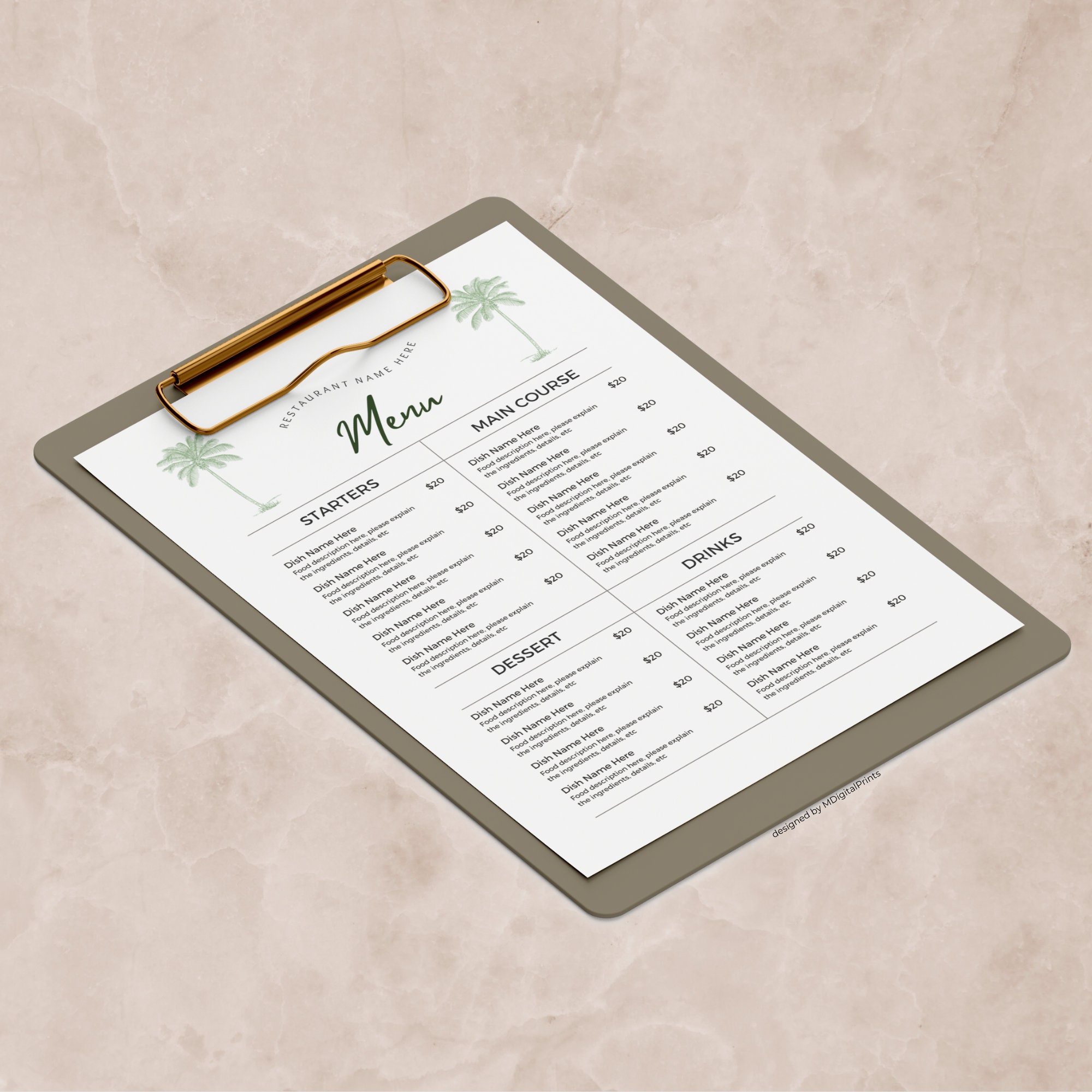 Beach Restaurant Menu Canva Template, Elegant Minimal Editable Food ...
