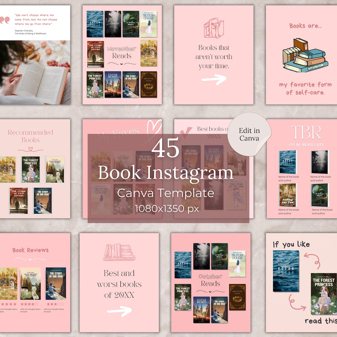 Bookstagram Template Canva Pink Book Instagram Posts Books Social Media ...