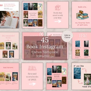 Bookstagram Template Canva Pink Book Instagram Posts Books Social Media ...