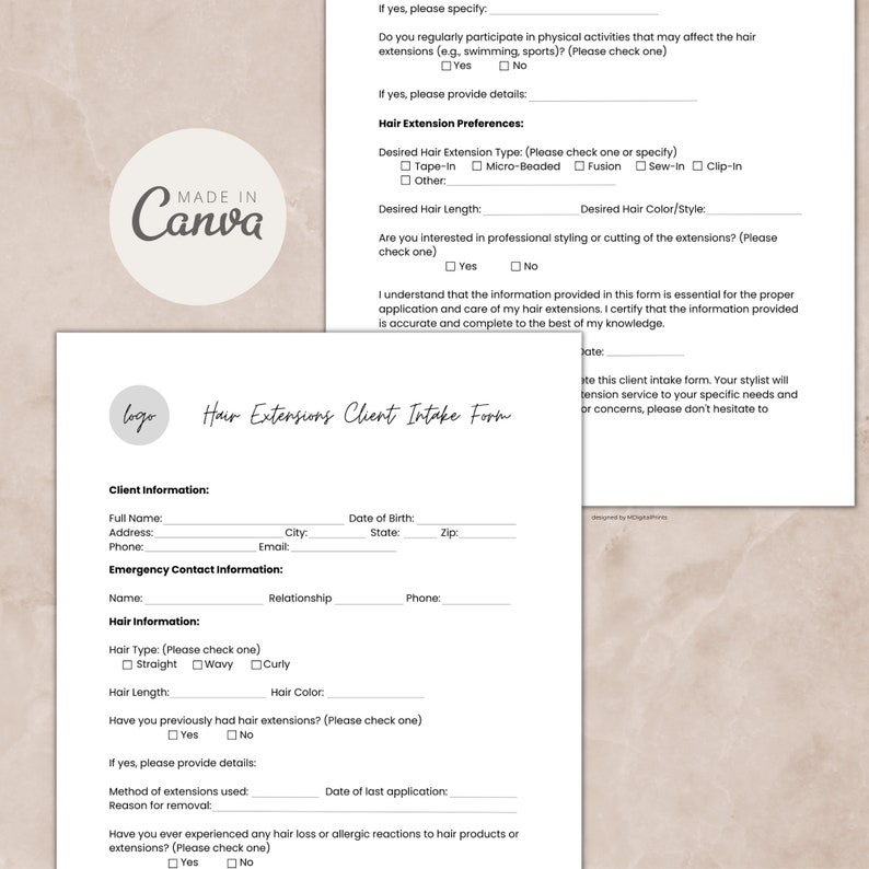Hair Extensions Salon Templates Canva, Editable Hair Client Consent ...