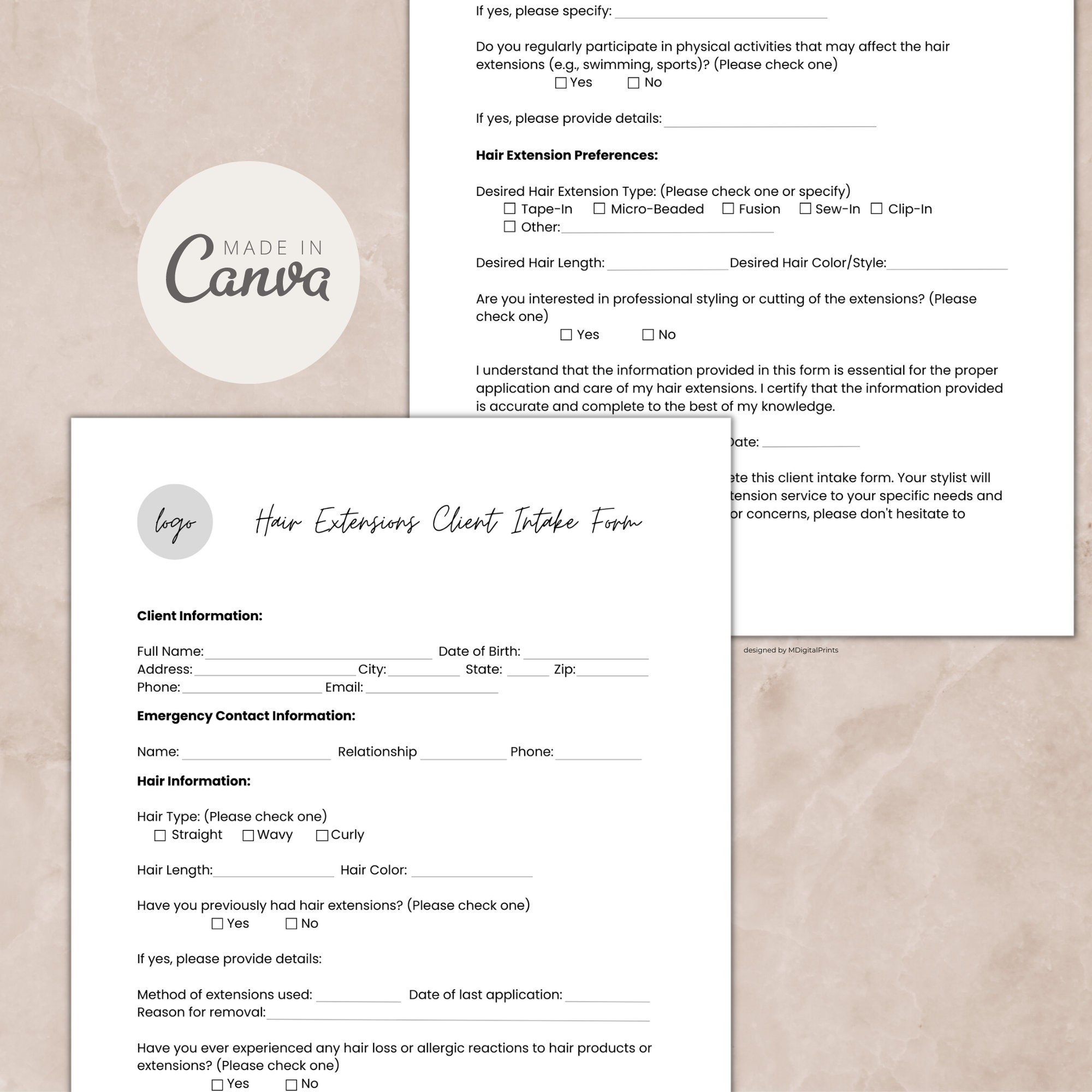 Hair Extensions Salon Templates Canva, Editable Hair Client Consent ...