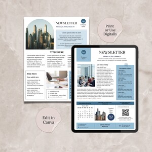 Newsletter Email Template Canva, Blue Editable Business Monthly ...