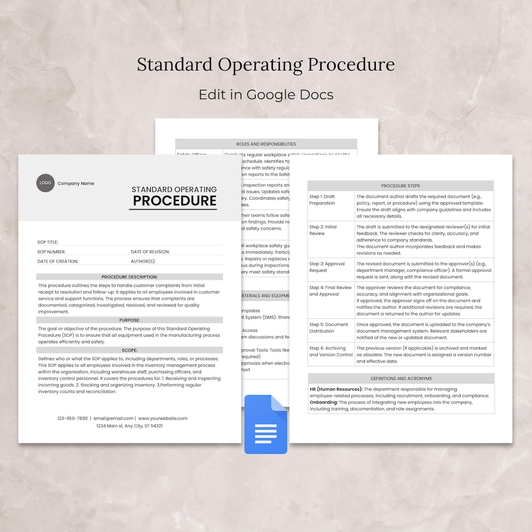 Standard Operating Procedure Template Docs, Editable SOP Document ...