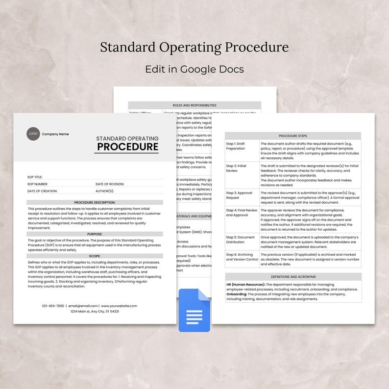 Standard Operating Procedure Template Docs, Editable SOP Document ...