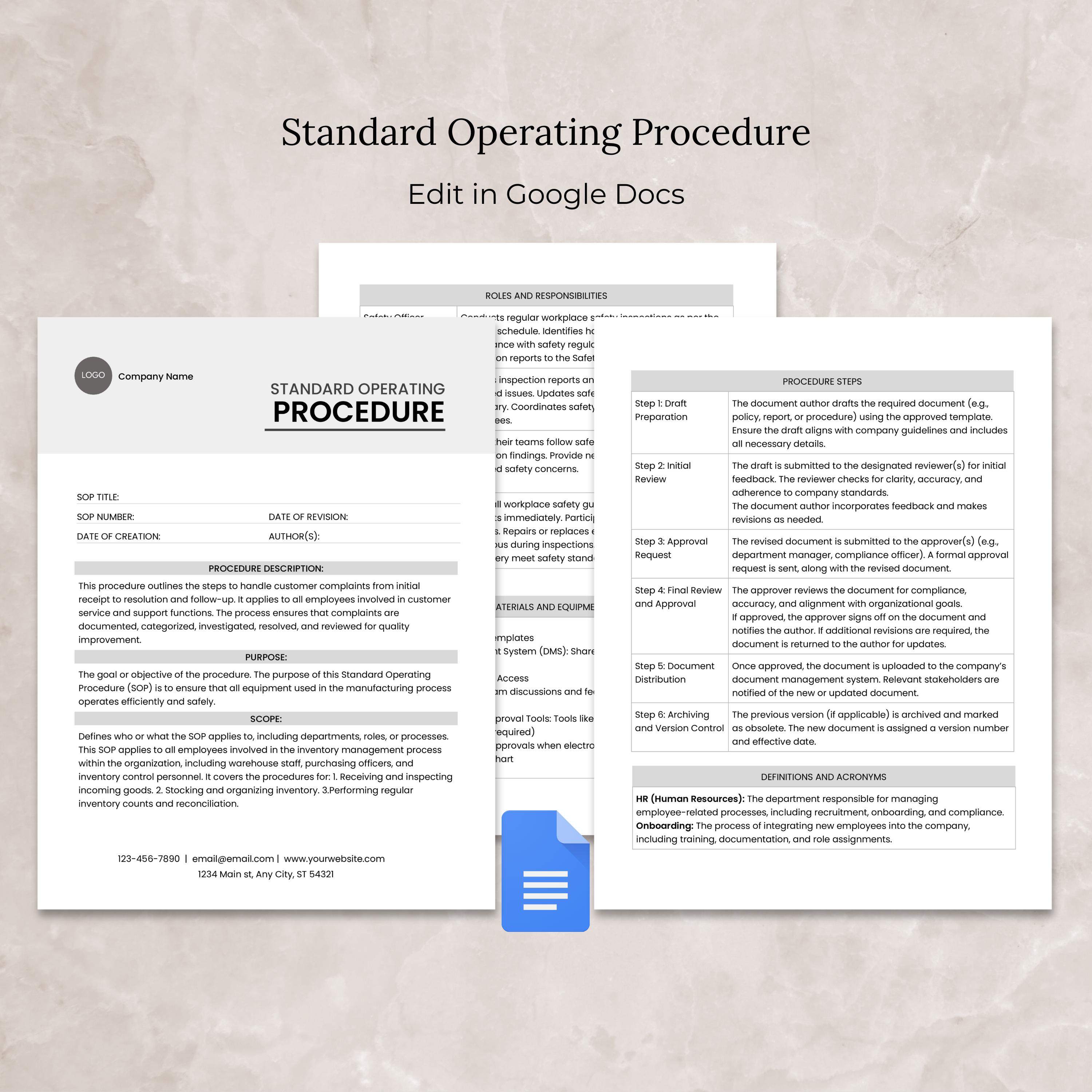 Standard Operating Procedure Template Docs, Editable SOP Document ...