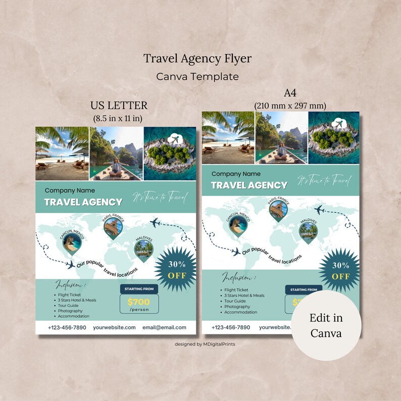 Travel Agency Flyer Canva Template, Travel Agent Template Editable ...
